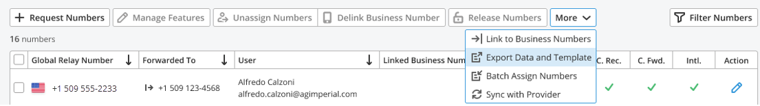 Linking and Delinking Business and Global Relay Numbers