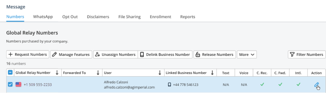 Linking and Delinking Business and Global Relay Numbers