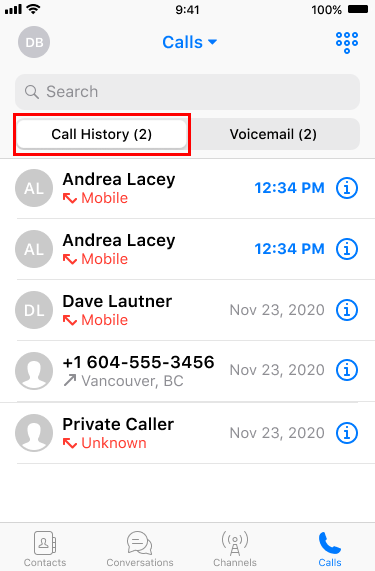Viewing Your Call History