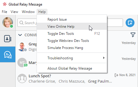 Navigating Global Relay Message for Desktop