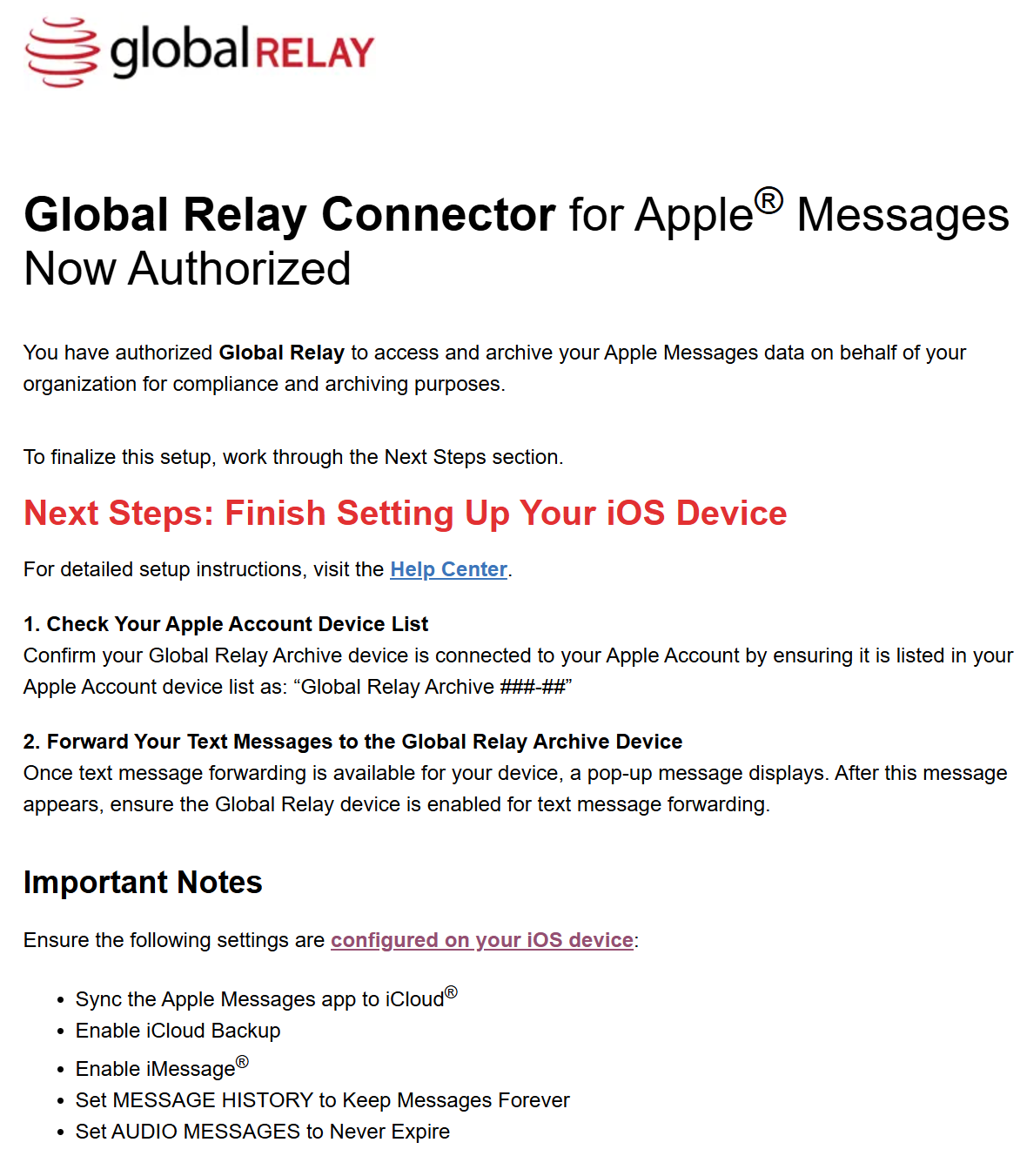 Setting up Your iOS® Devices for Apple Messages Archiving